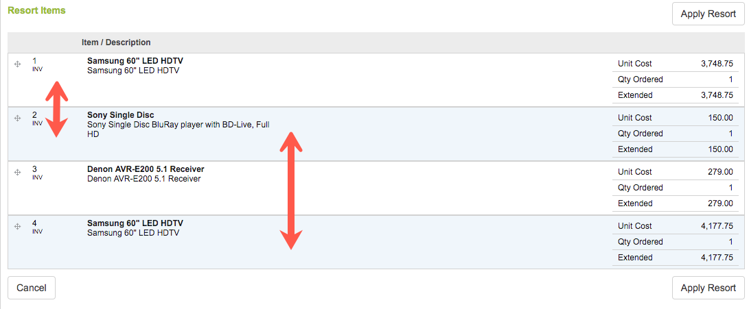 Resorting Line Items – Mothernode Support