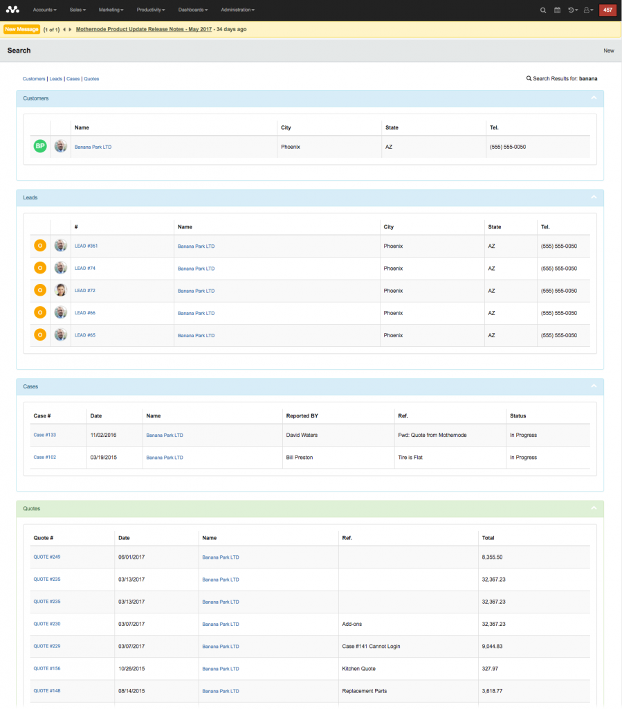 Global Search – Mothernode Support