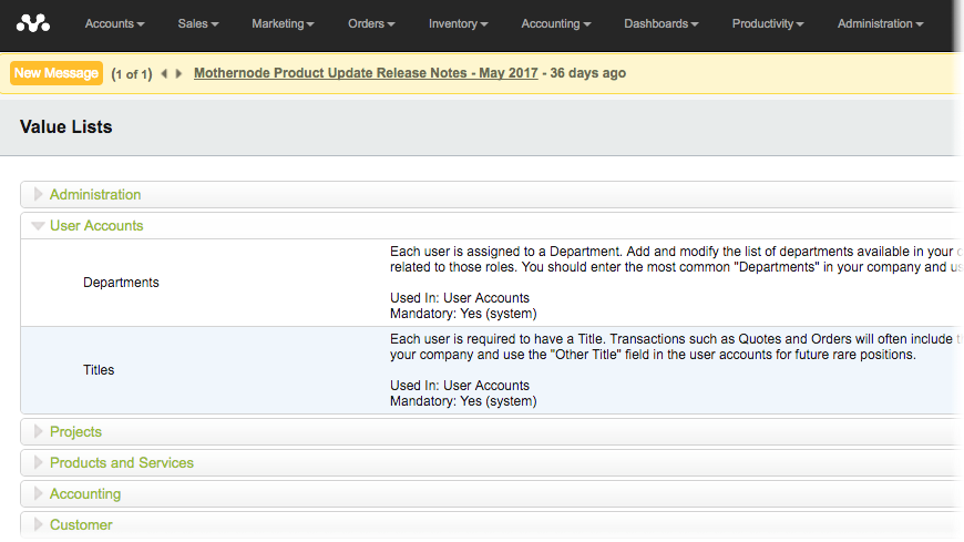 Value Lists – Mothernode Support