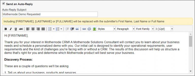 Lead Capture Forms – Confirmation Options – Mothernode Support