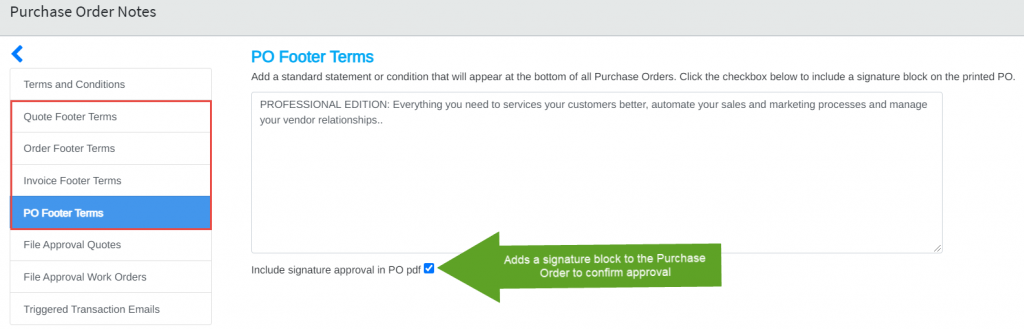 Managing Transaction Footer Terms – Mothernode Support