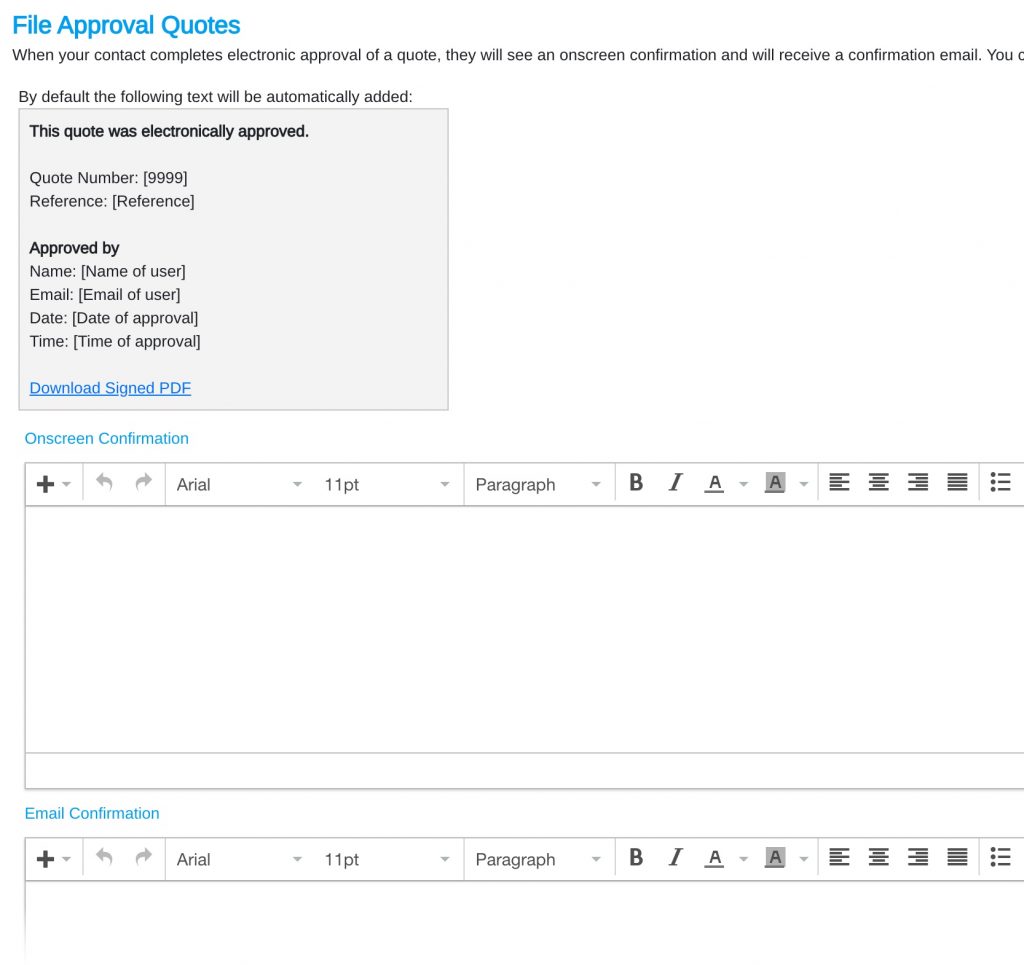 File Approval Quotes Settings – Mothernode Support