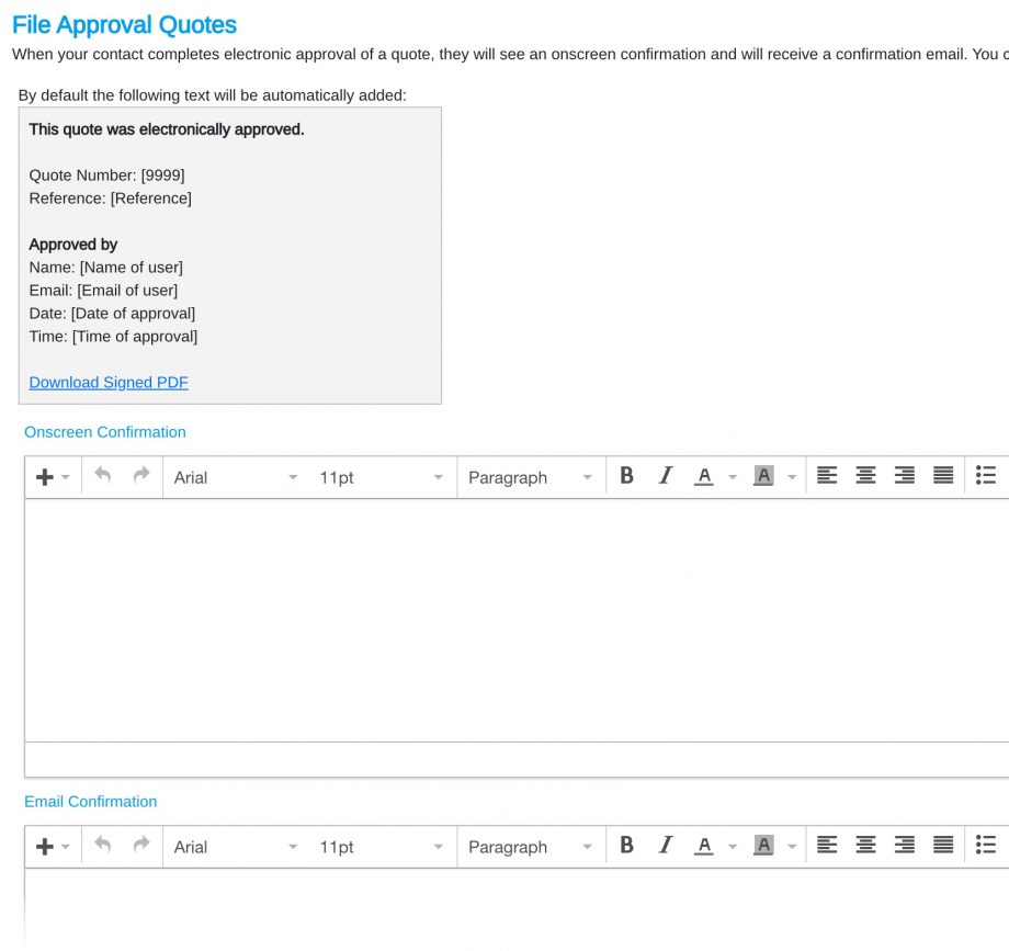 File Approval Quotes Settings – Mothernode Support