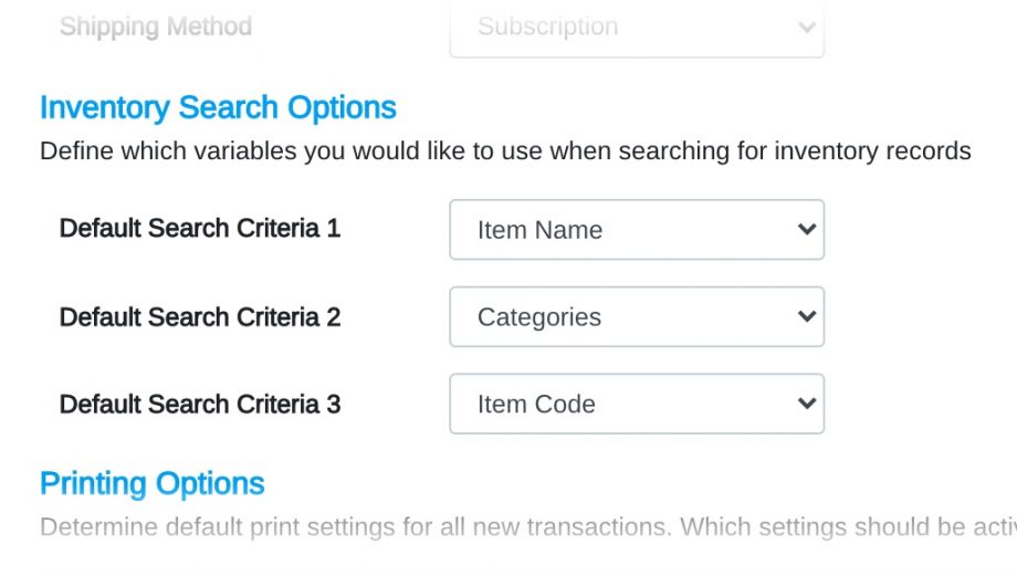 Default Settings – Inventory Search Criteria – Mothernode Support
