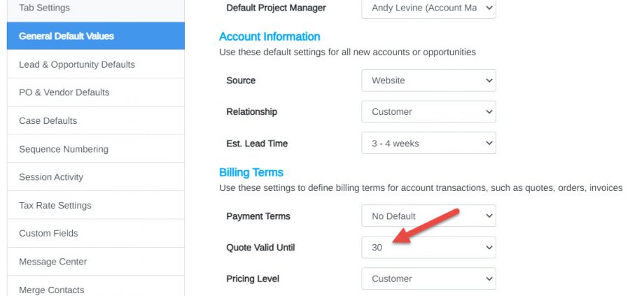 Default Settings – Quotes Valid Until – Mothernode Support