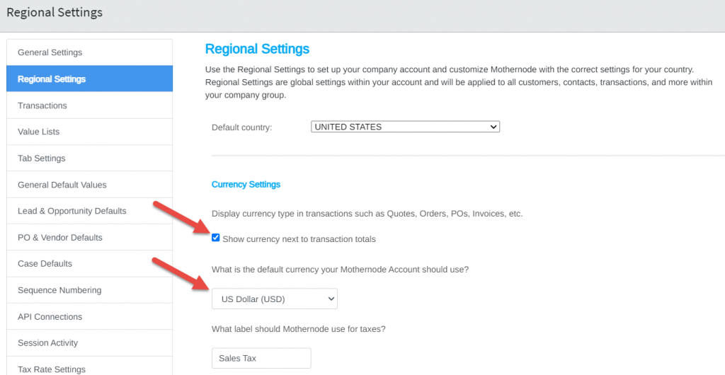 Currency Settings – Mothernode Support