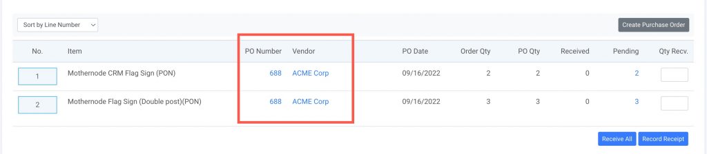 Creating Purchase Orders from Order Line Items – Mothernode Support